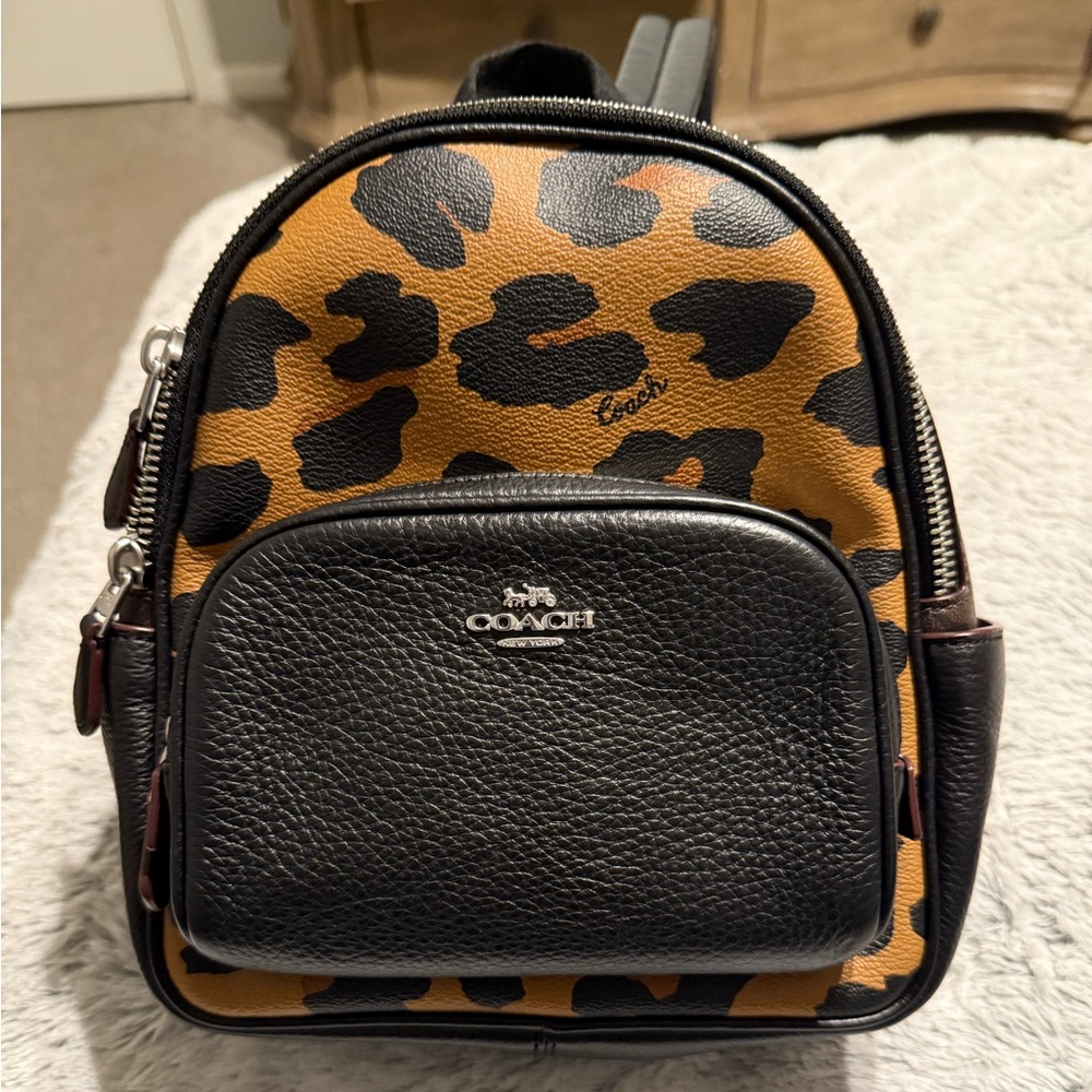 Coach Mini Charlie Backpack In Leopard Print - Gem